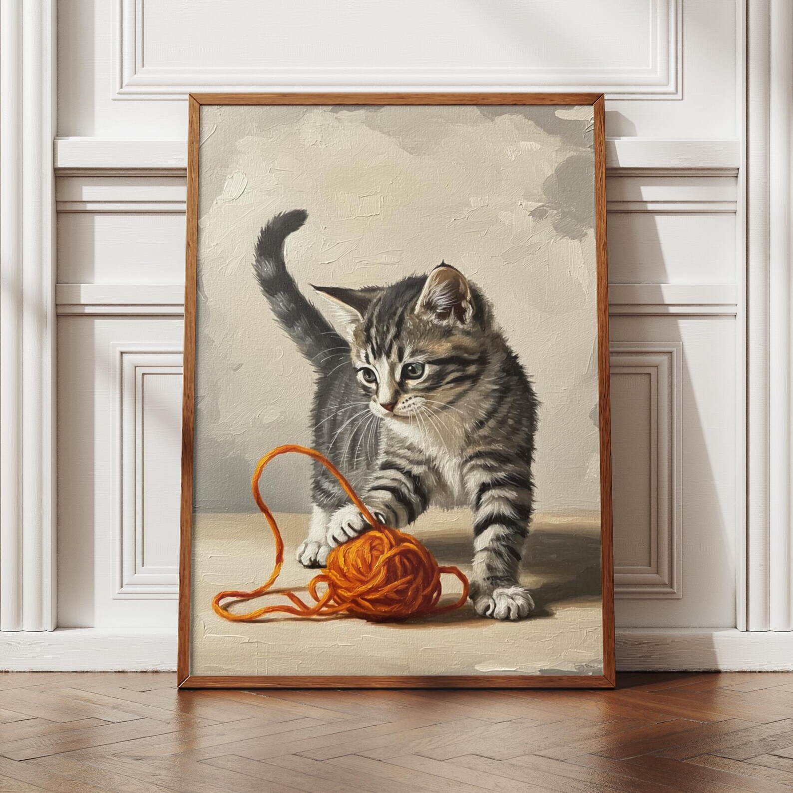 Cat Poster | Print, Little Cat Playing With Wool in Oil Painting Style ...