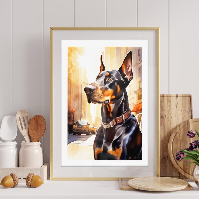 Doberman Poster I Printable Watercolor Style Poster, New York, Big City ...