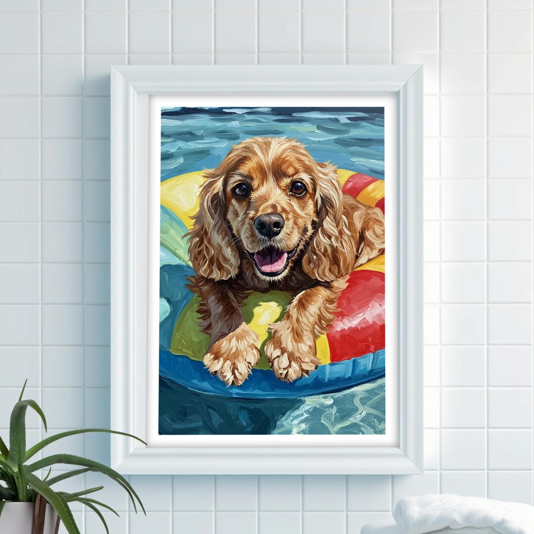 Cocker Spaniel Poster I in Swimming Pool, Printable Poster, Digital Dog ...