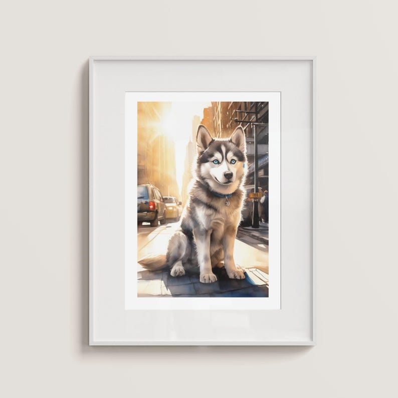 Husky Poster I Printable Watercolor Style Poster, New York, Digital Dog ...