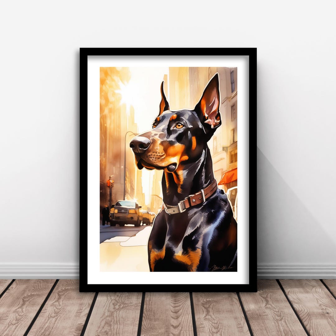 Doberman Poster I Printable Watercolor Style Poster, New York, Big City ...