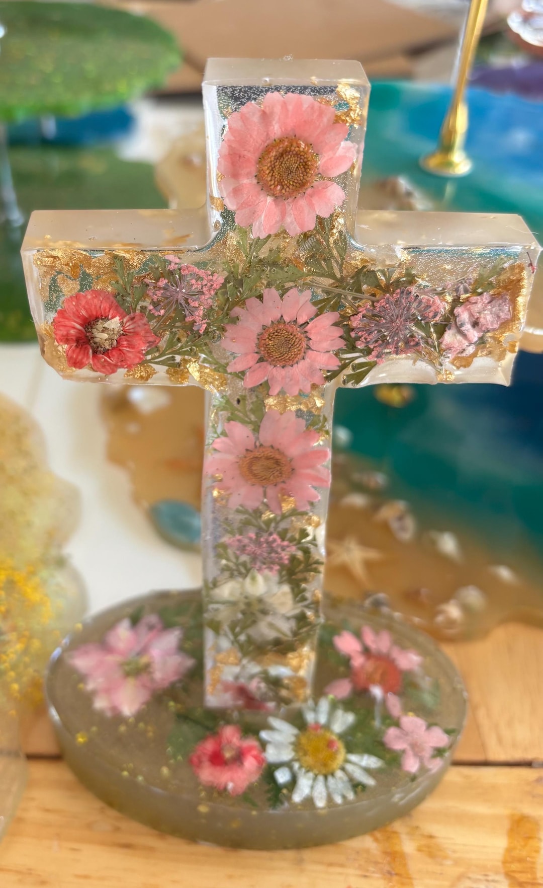Handmade Resin Cross With Dried Flowers: Floral Crucifix Decor - Etsy