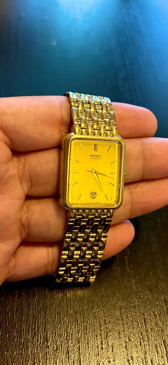 Men’s Vintage Seiko Quartz Gold-Tone Rectangular Watch - Gem