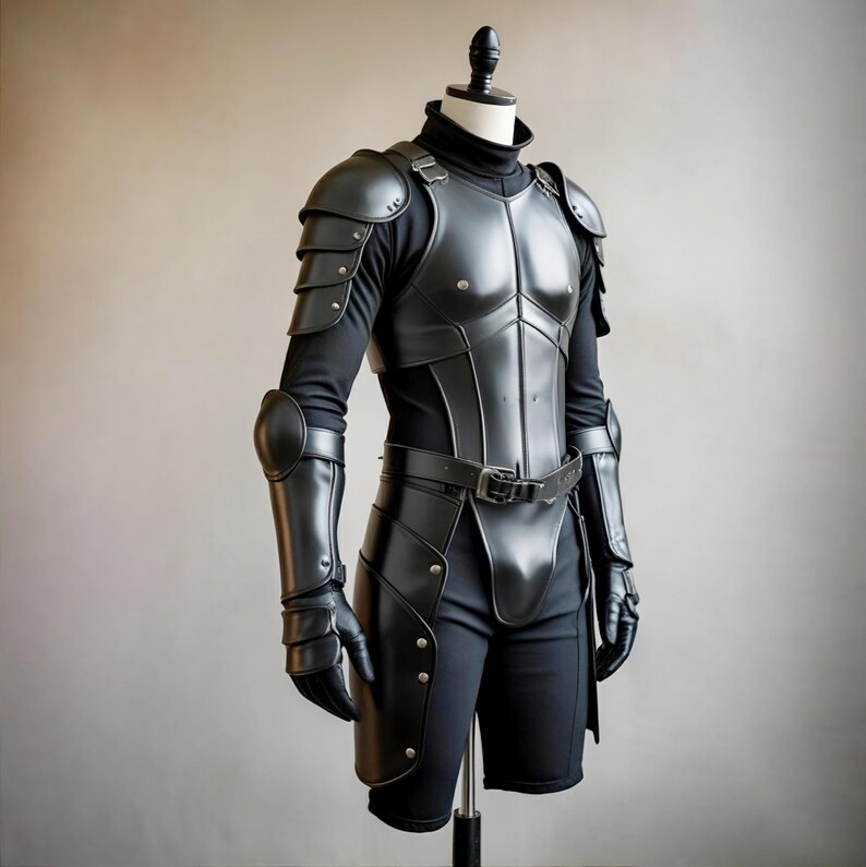 Black Leather Fantasy Armor Costume | Medieval Warrior Cosplay Outfit ...