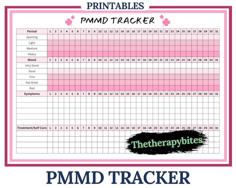 PMDD Tracker Printable PDF | Period Tracker Symptom Journal ...