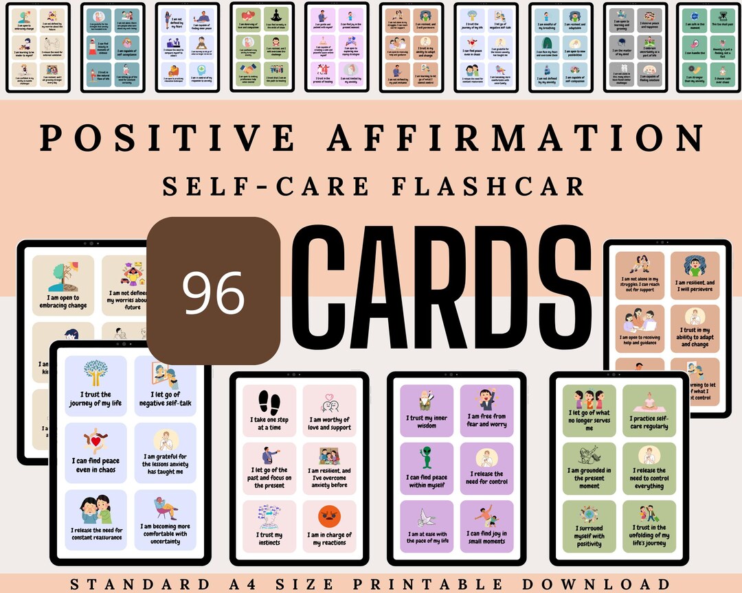 Positive Affirmation Self-care Flashcards, Self Esteem Cards ...