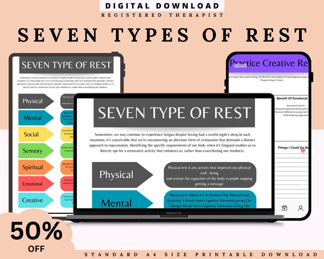 7 Types of Rest Self-care Workbook for Mental Health and Wellbeing ...