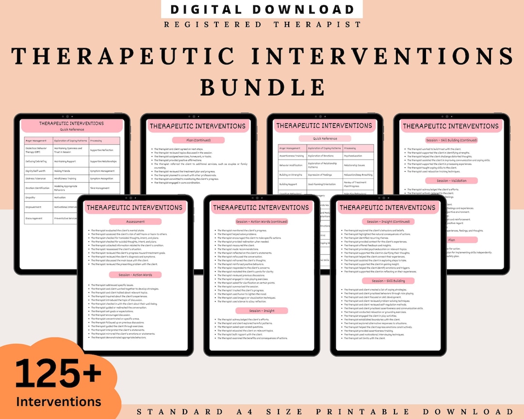 Therapeutic Interventions List: Progress Notes Reference (PDF) - Etsy