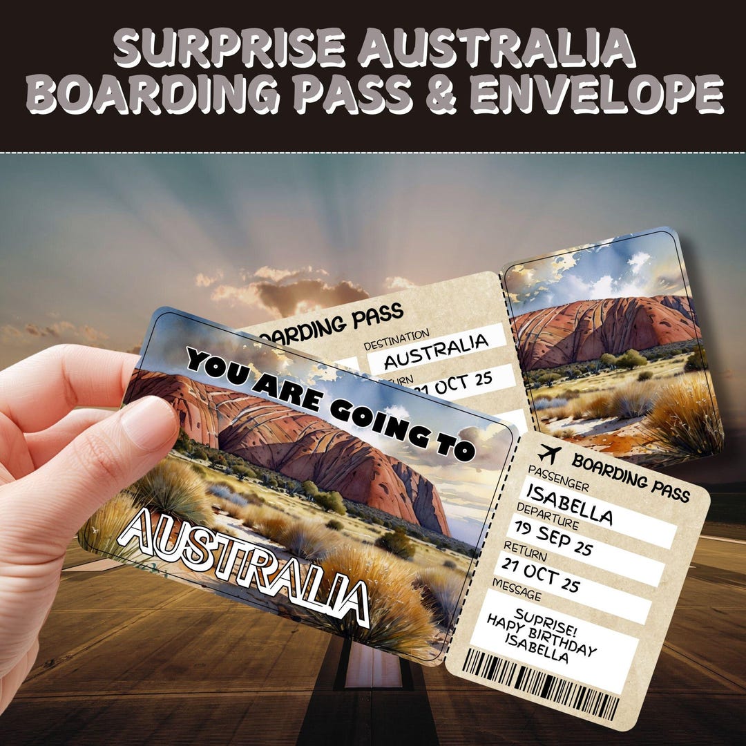 Surprise Trip Ticket to Australia | Editable Boarding Pass Gift ...