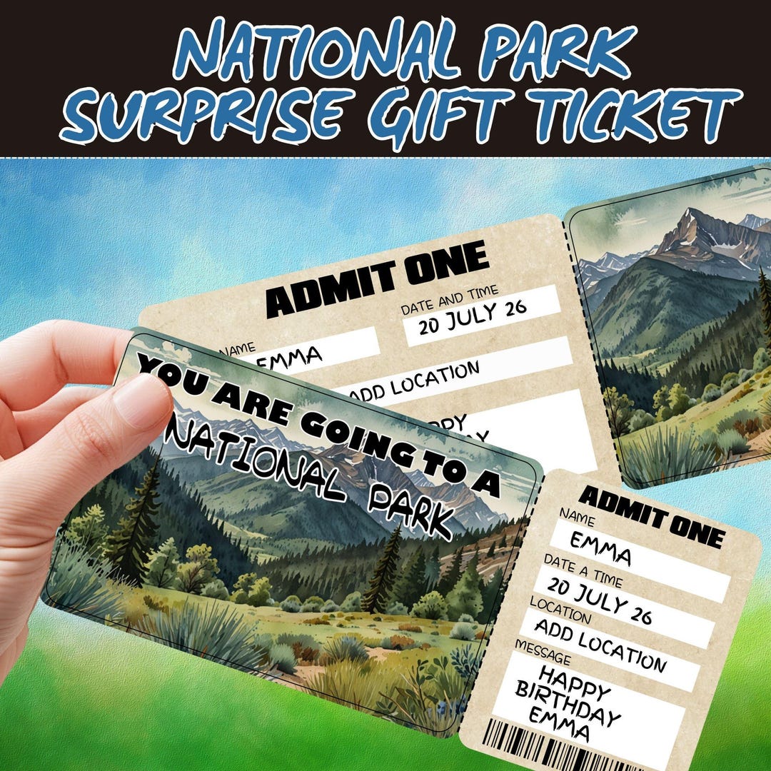 National Park Surprise Gift Ticket – Editable & Printable Adventure ...