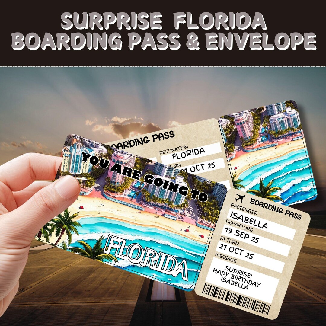 Florida USA Trip Surprise Gift Ticket | Printable Boarding Pass ...