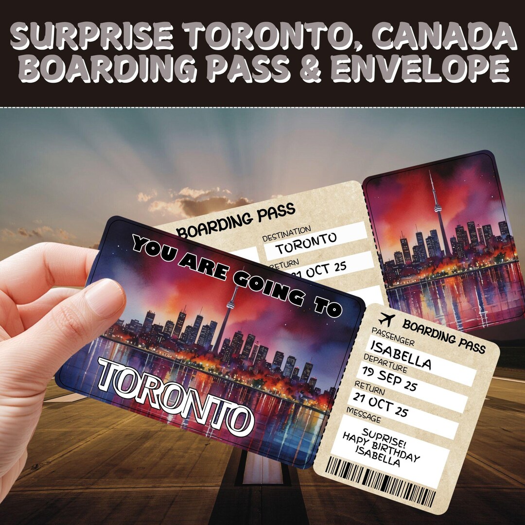 Surprise Trip Ticket to Toronto, Canada | Luxury Editable Boarding Pass ...