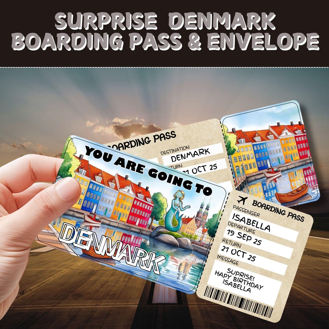 Surprise Trip Ticket to Denmark | Editable Boarding Pass Gift | Custom ...