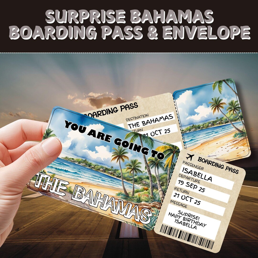 Bahamas Trip Surprise Gift Ticket | Editable Boarding Pass | Custom ...
