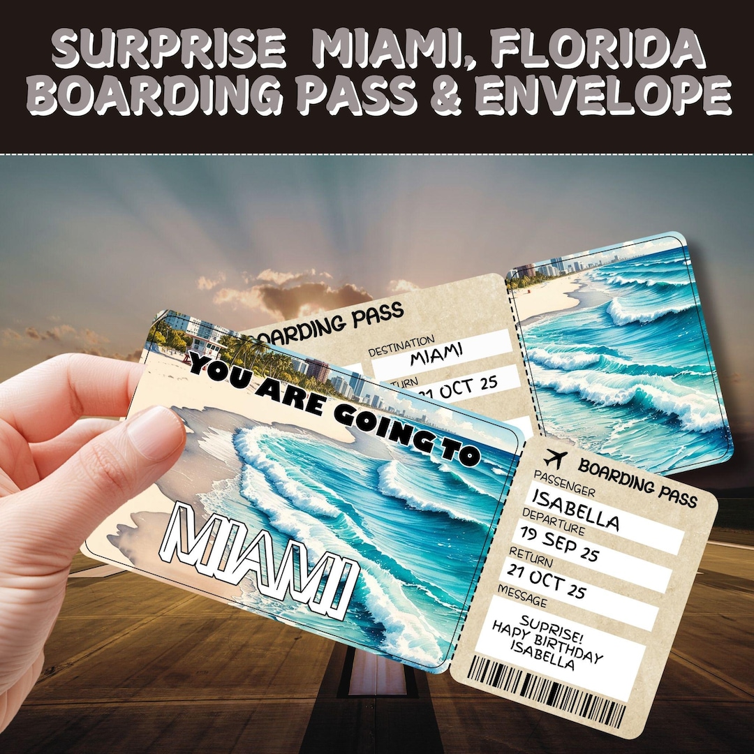 Miami FL USA Trip Surprise Gift Ticket | Printable Boarding Pass ...