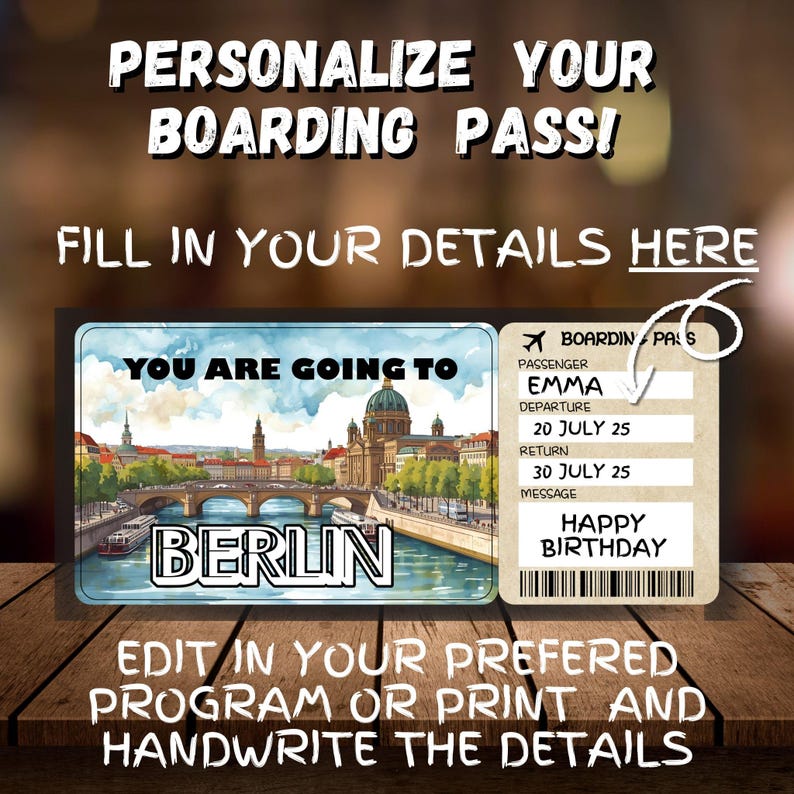 Surprise Berlin Trip Ticket – Editable Boarding Pass (digital Download ...