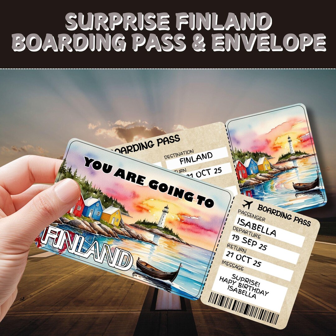 Surprise Trip Ticket to Finland | Editable Boarding Pass Gift | Custom ...
