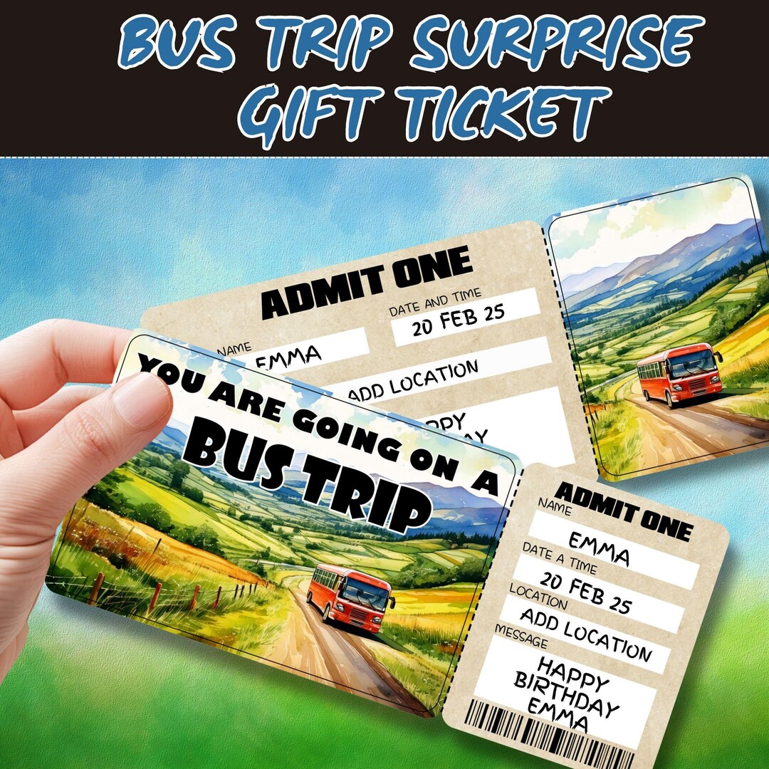 Custom Bus Trip Ticket Template | Editable Travel Pass | Personalized ...