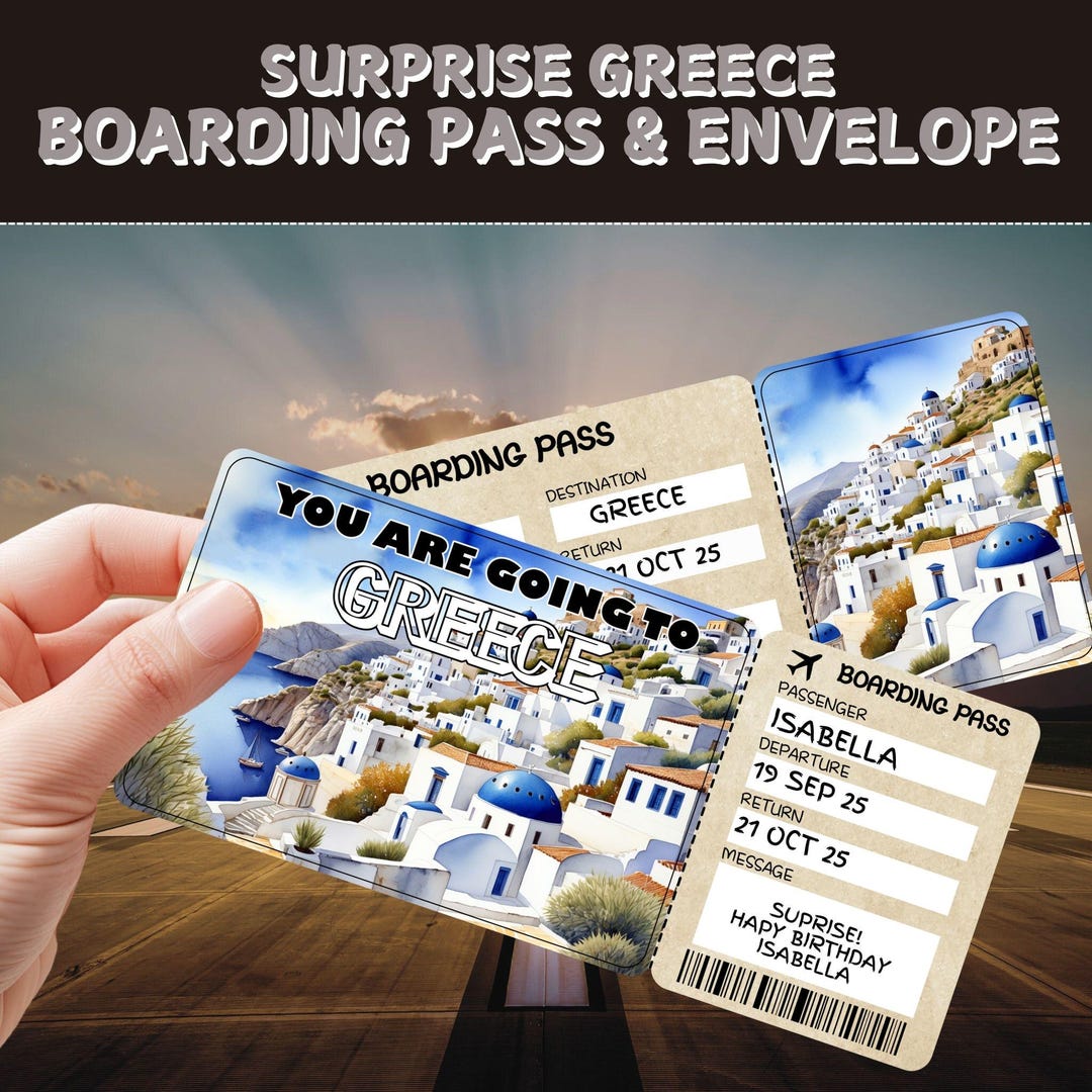 Surprise Trip Ticket to Greece | Customizable Boarding Pass ...