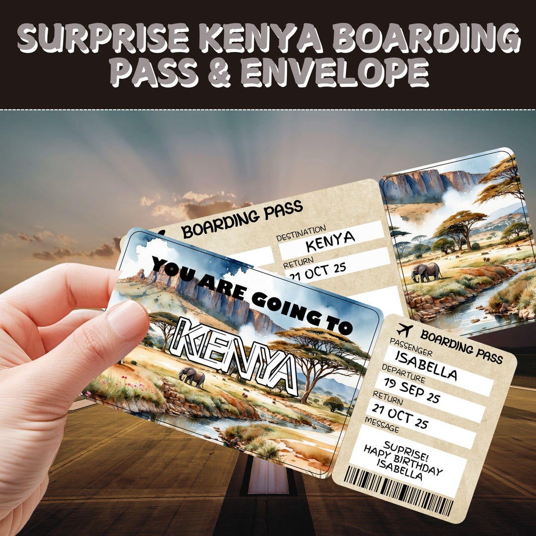 Kenya Surprise Trip Ticket | Editable Boarding Pass Gift (digital ...