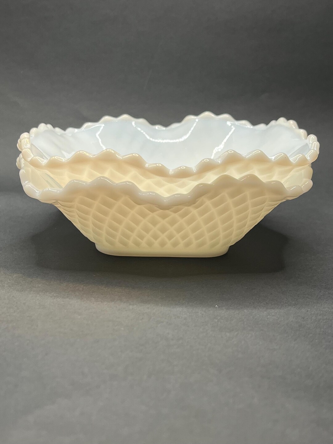 Trinket Dish Milk Glass Diamond Pattern Glass Jewelry Dish Gift for Her ...