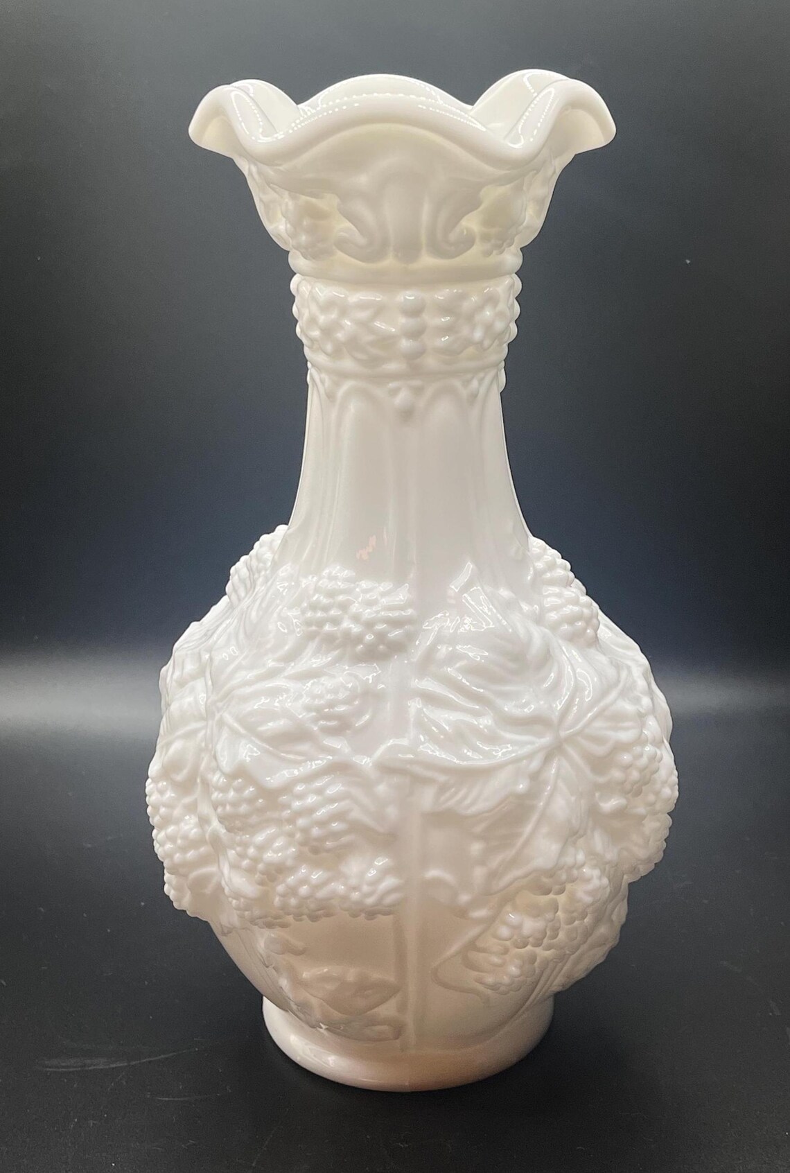 Vase Vintage Milk Glass Loganberry Imperial Glass Embossed Large Vase ...