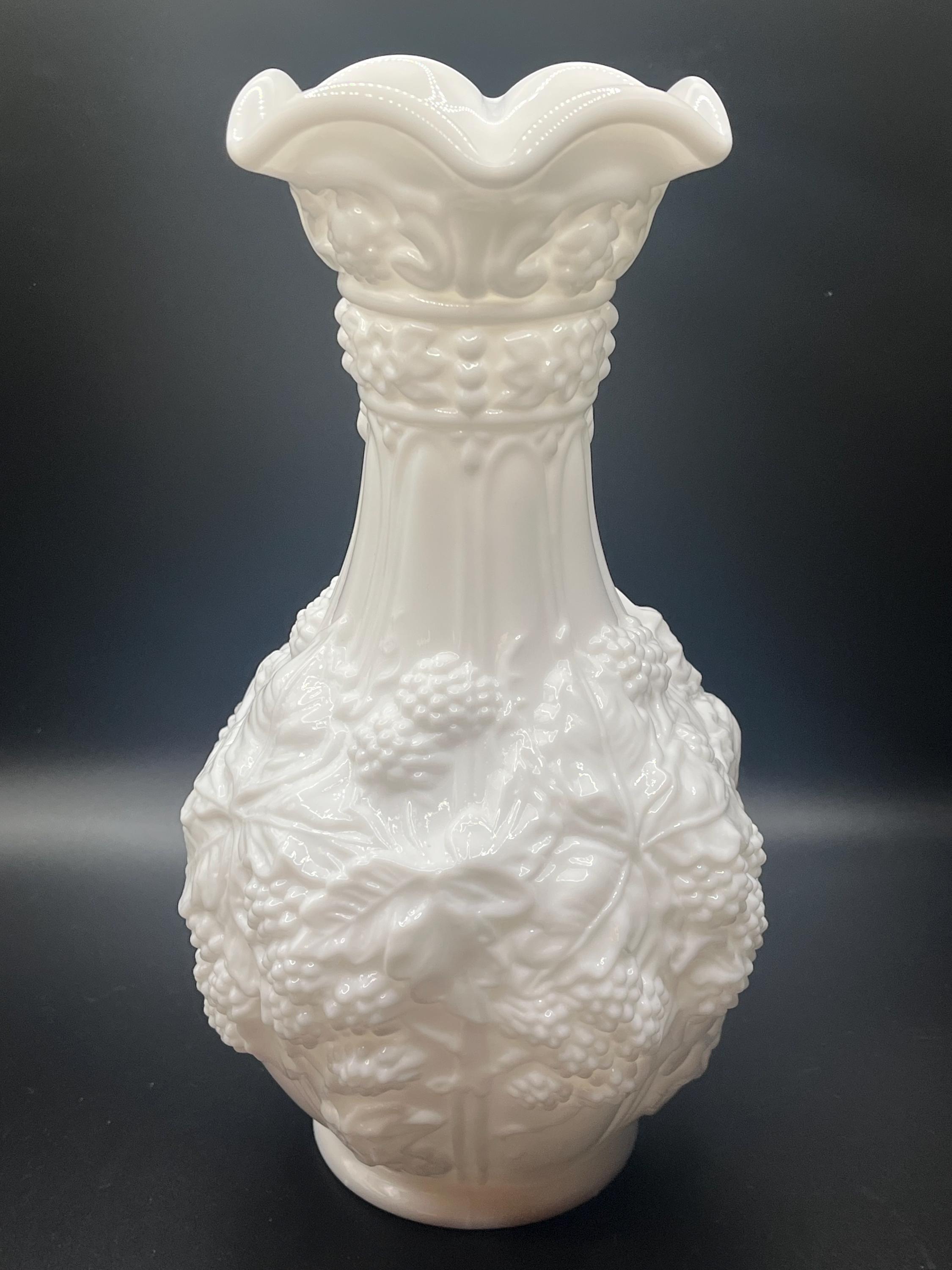 Vase Vintage Milk Glass Loganberry Imperial Glass Embossed Large Vase ...