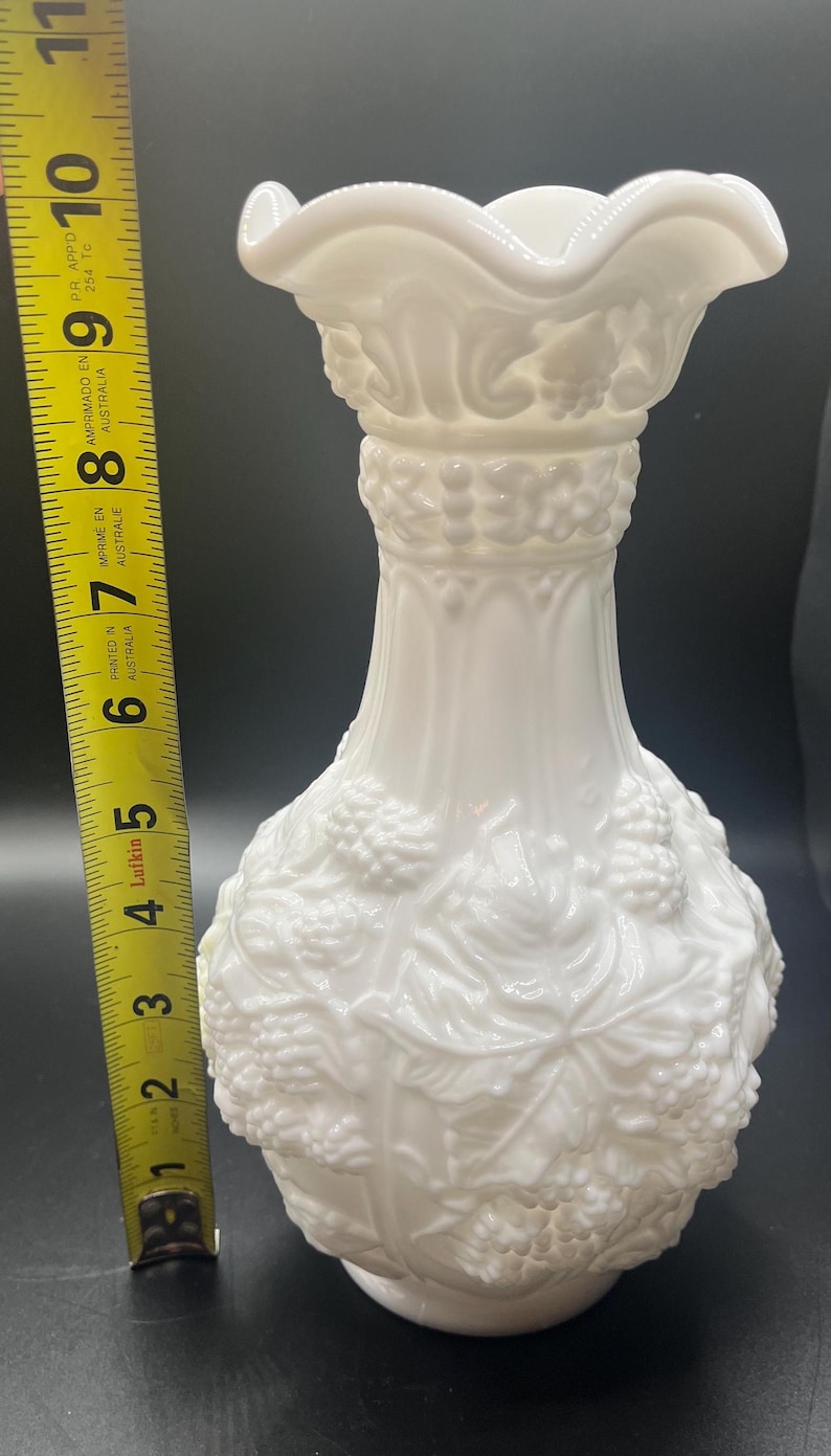 Vase Vintage Milk Glass Loganberry Imperial Glass Embossed Large Vase ...
