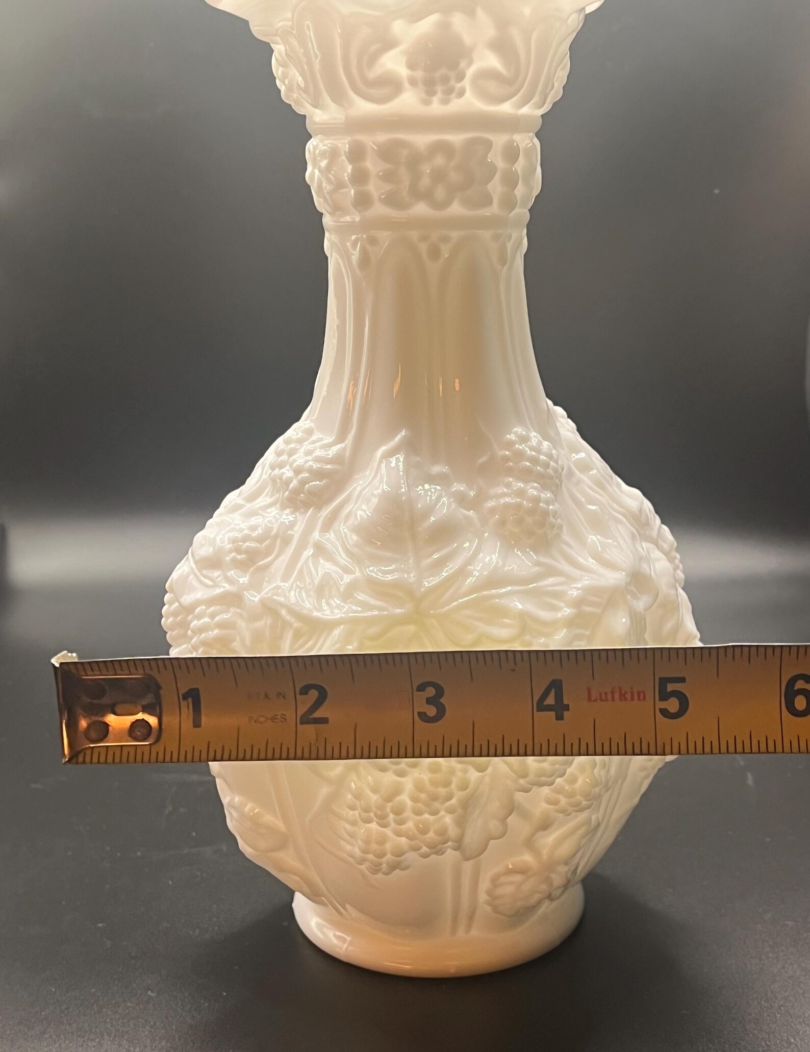Vase Vintage Milk Glass Loganberry Imperial Glass Embossed Large Vase ...
