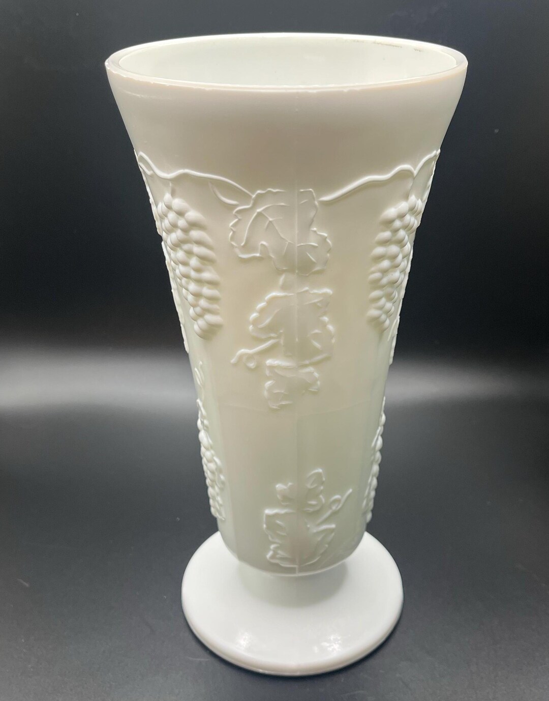Vase Milk Glass Vintage Harvest Grape Pattern Centerpiece Decor ...