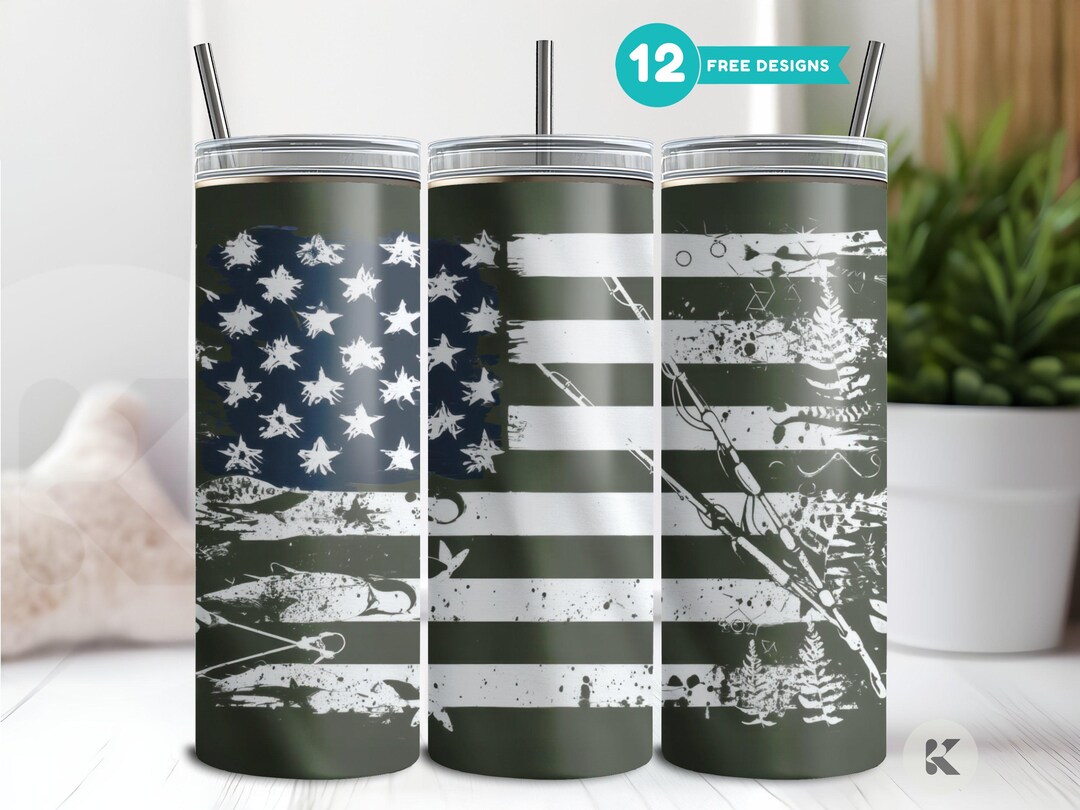 Walleye Fishing American Flag 20 Oz Skinny Tumbler Sublimation Design ...