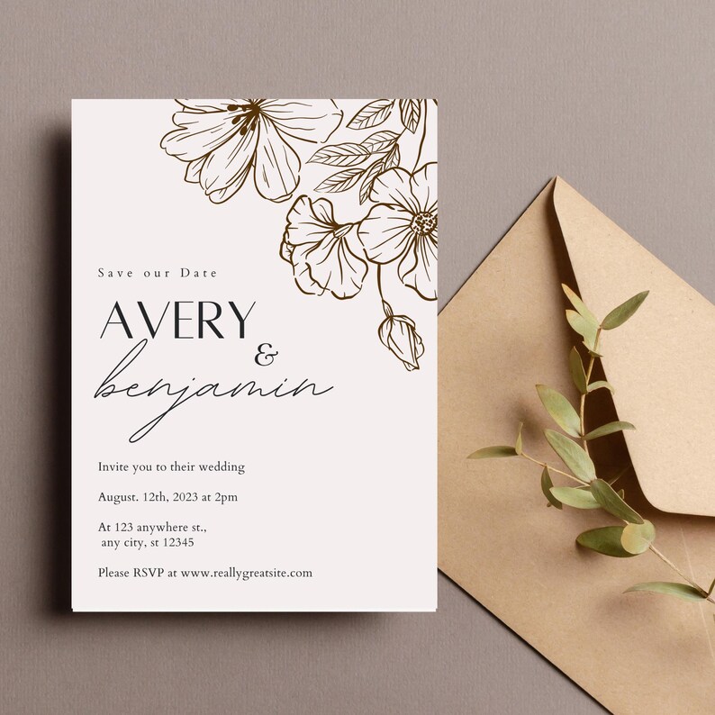 Elegant Wedding Invitation Canva Template | 5x7 Save the Date + 5x3.5 ...