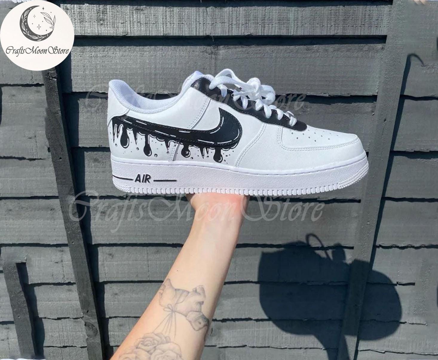 Custom Black Drip AF1 Sneakers, Air Force 1 Hand Painted, Personalized ...