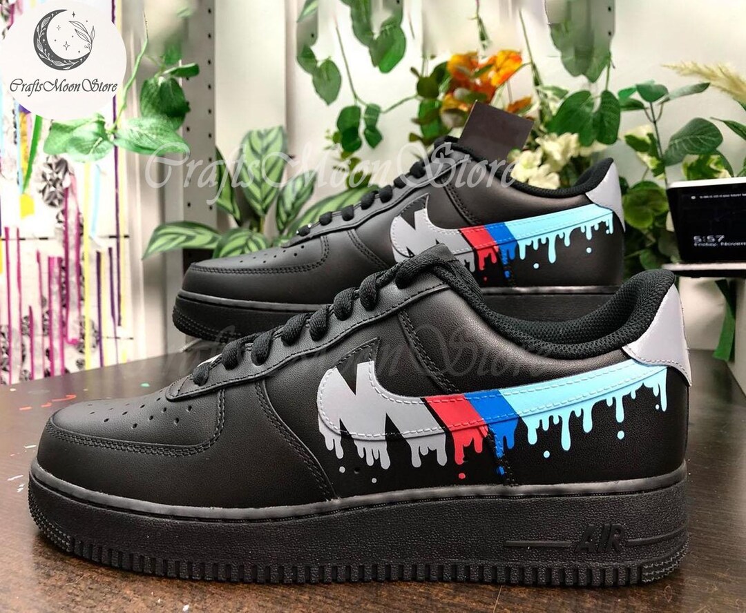 BMW Logo Custom Drip Black Air Force 1 Sneakers, Hand-painted AF1 ...