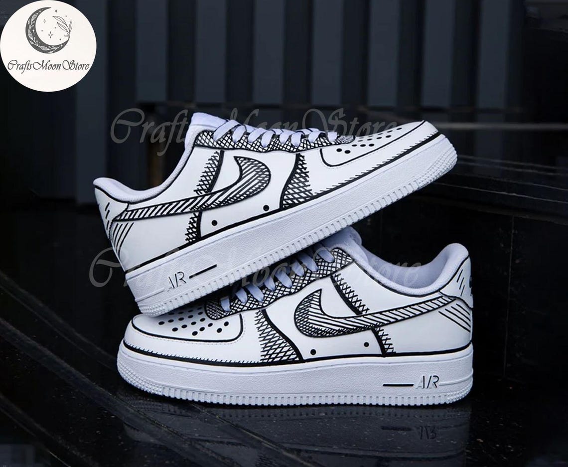Custom Black Line AF1 Sneakers, Air Force 1 Hand Painted, Personalized ...
