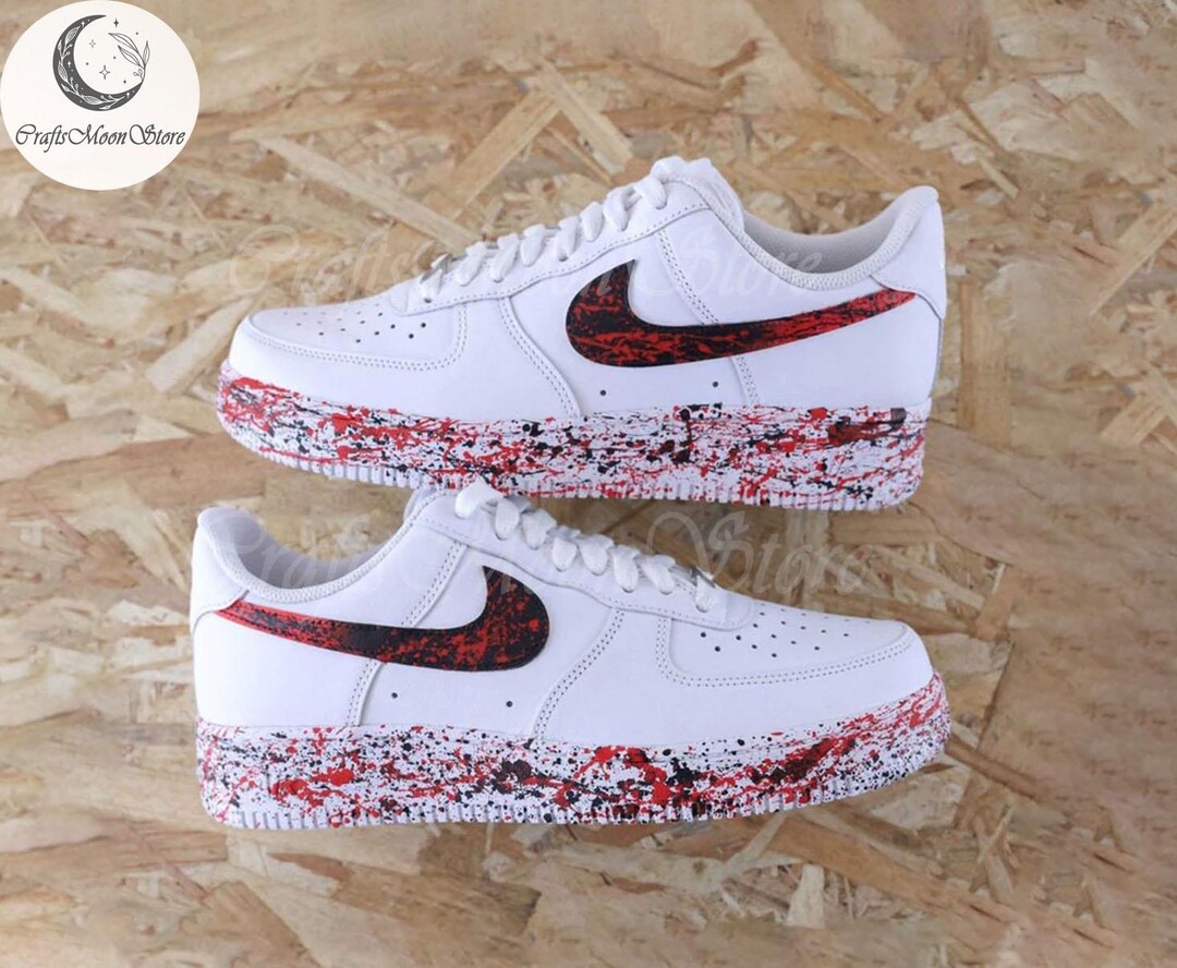 Custom Red Drip Splash AF1 Sneakers, Air Force 1 Hand Painted ...