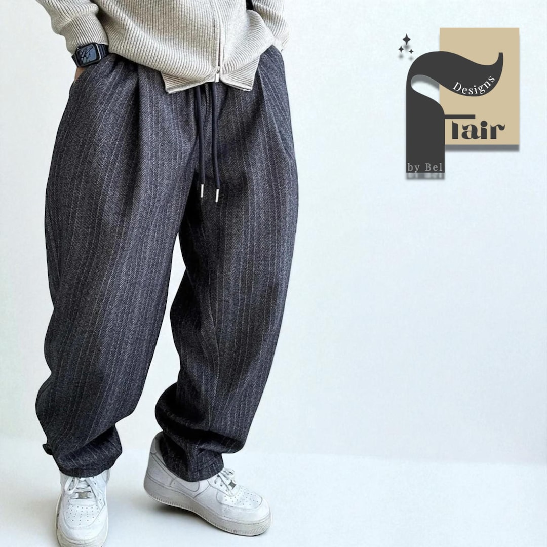 Men's Wide-leg Pinstripe Pants | Relaxed Fit Streetwear Trousers - Etsy