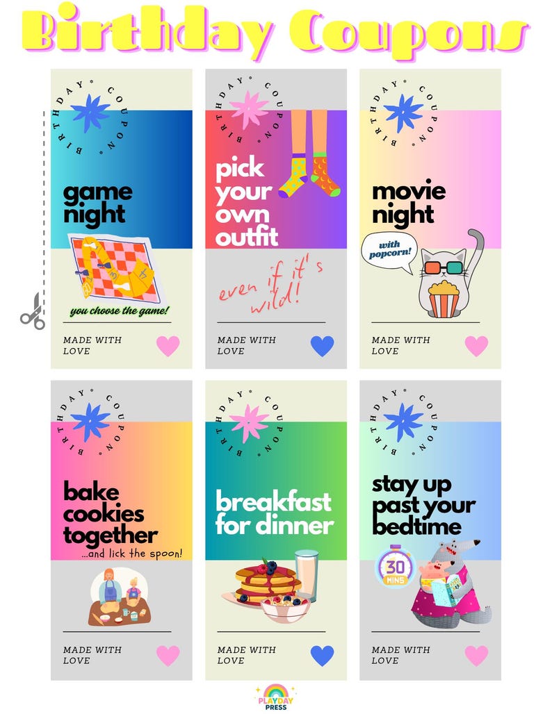 Birthday Coupon Book Printable for Kids | Fun Gift Idea | Editable or ...