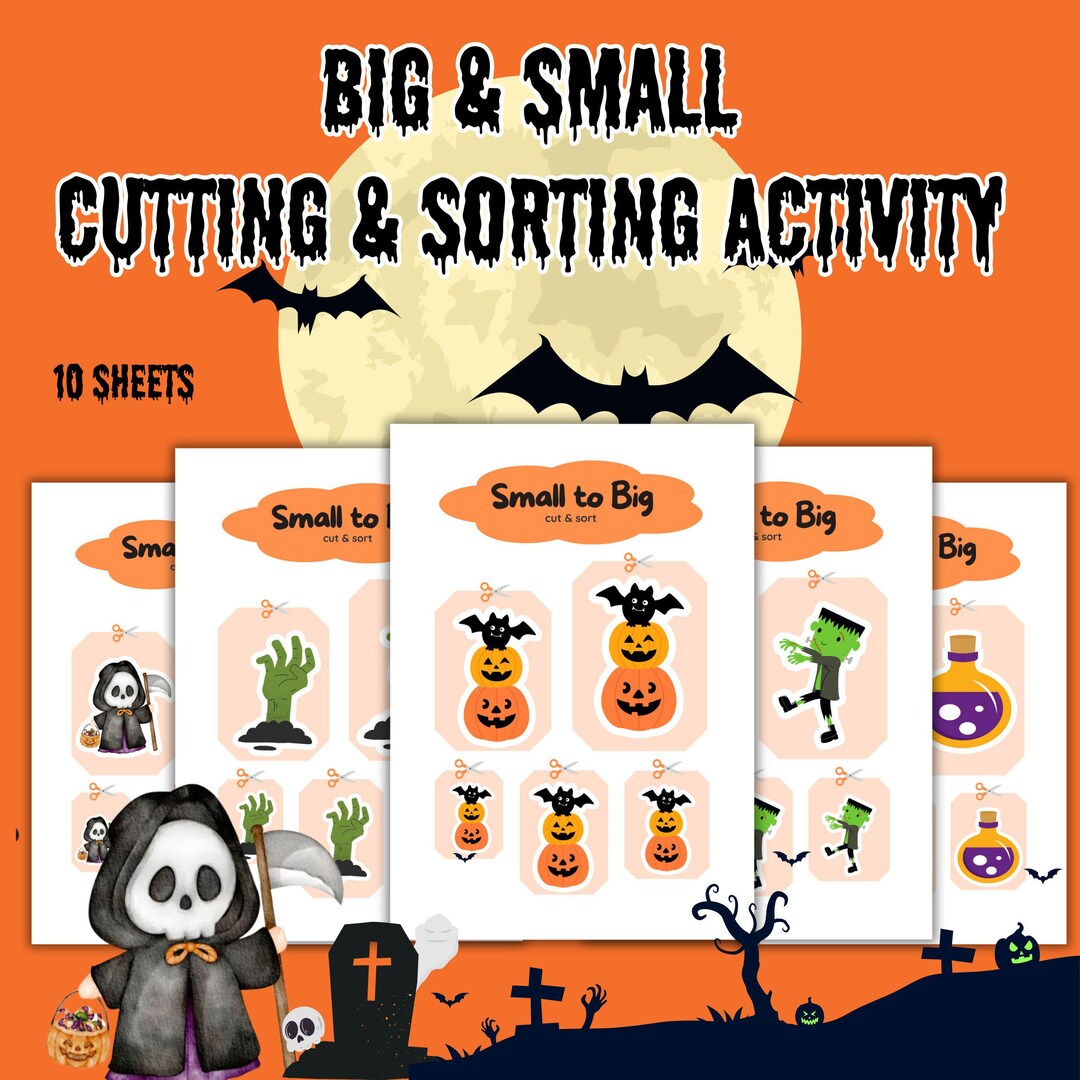 Halloween Cutting & Sorting Activity: Preschool Scissor Skills Game ...