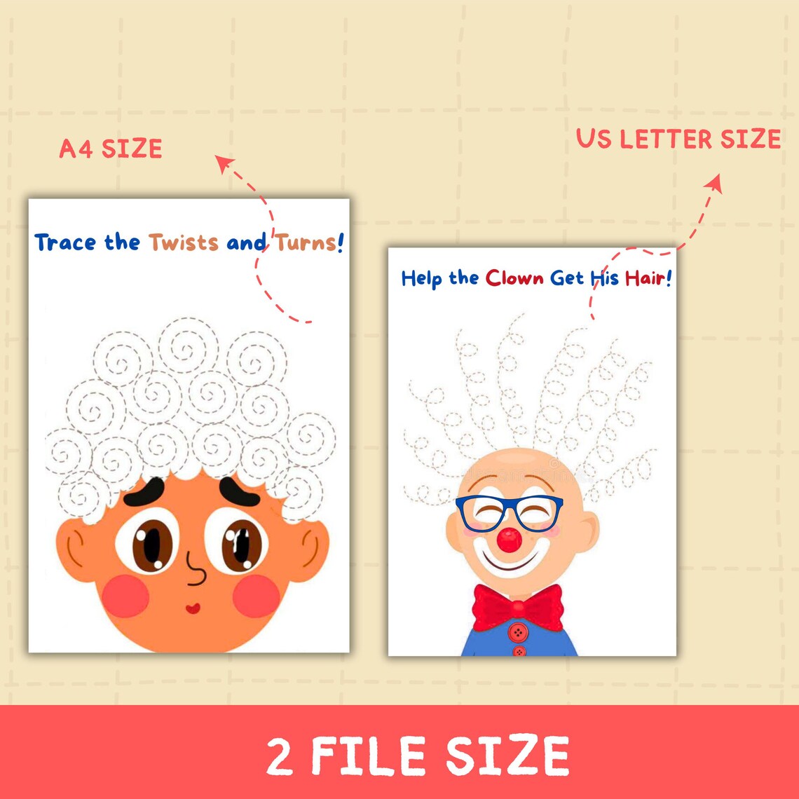 Hair Tracing Worksheets: Fine Motor Skills Activity (PDF) - Etsy