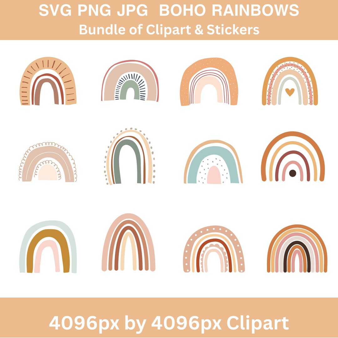 Boho Rainbow Clip Art Set – Whimsical Art for Cricut & Silhouette ...