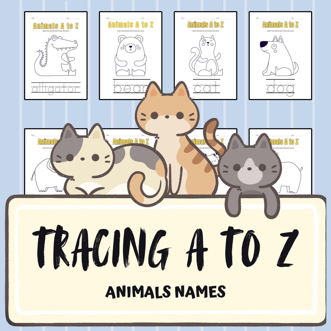 Tracing Worksheet Kindergarten Animal Name Lowercase A to Z Animal ...