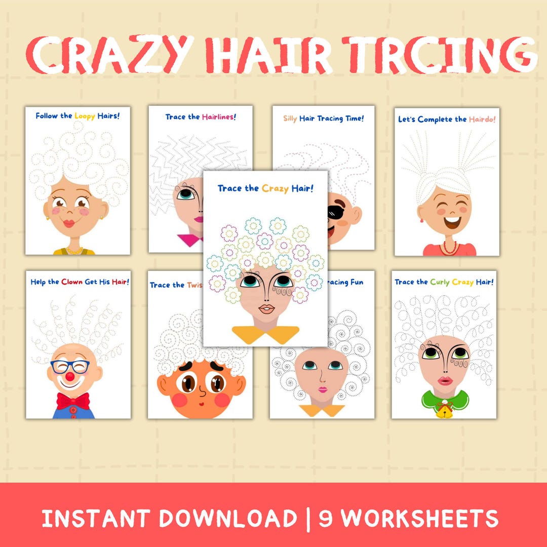 Hair Tracing Worksheets: Fine Motor Skills Activity (PDF) - Etsy