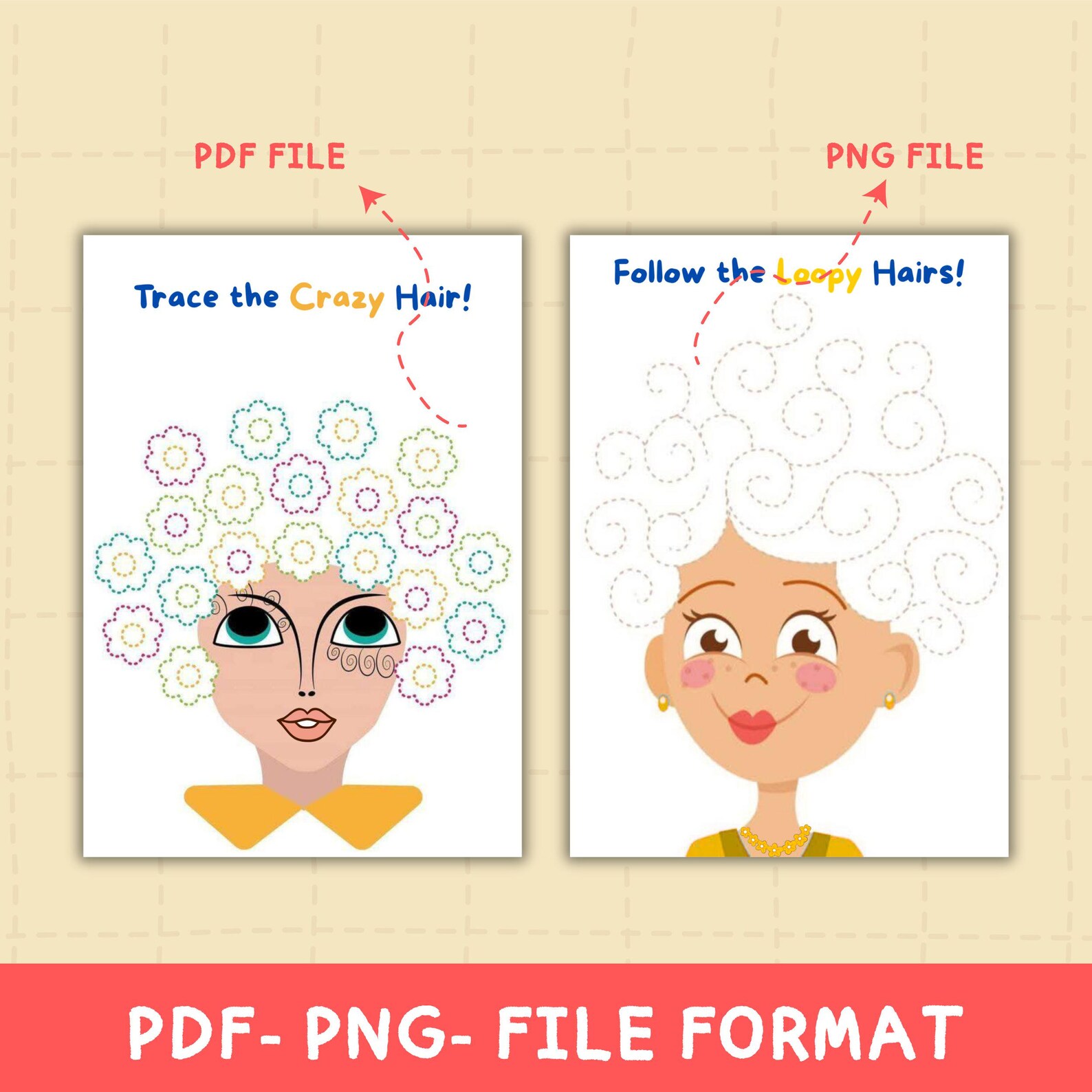 Hair Tracing Worksheets: Fine Motor Skills Activity (PDF) - Etsy