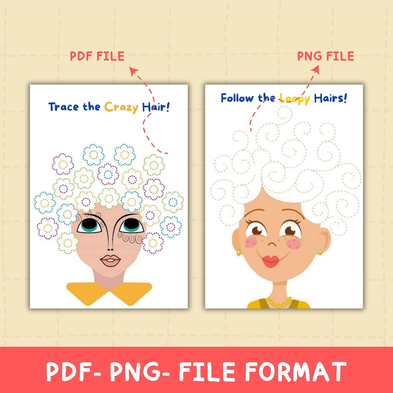 Hair Tracing Worksheets: Fine Motor Skills Activity (PDF) - Etsy