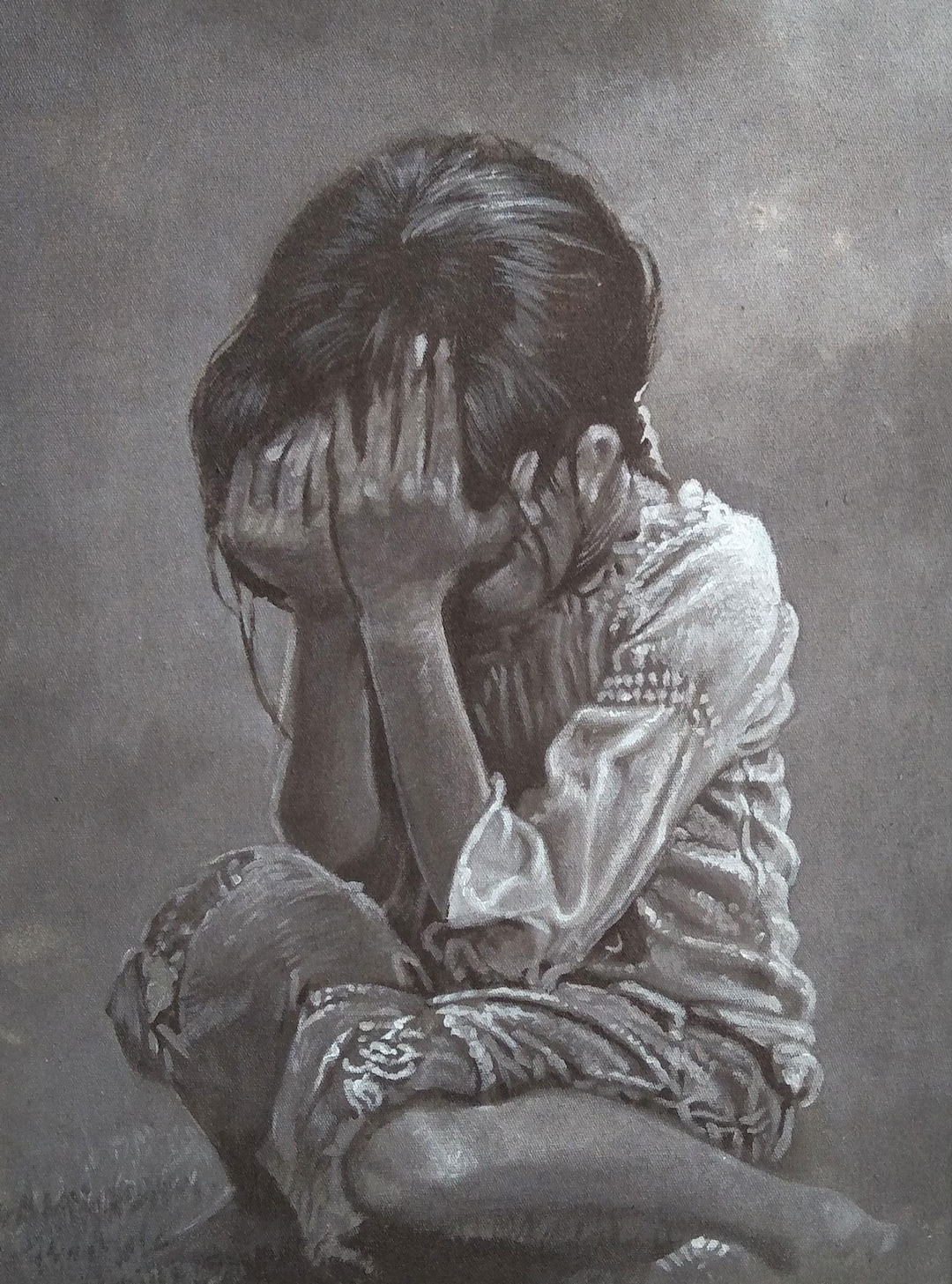 Crying Little Girl Painting, Heartfelt Artistic Expression, Innocence ...