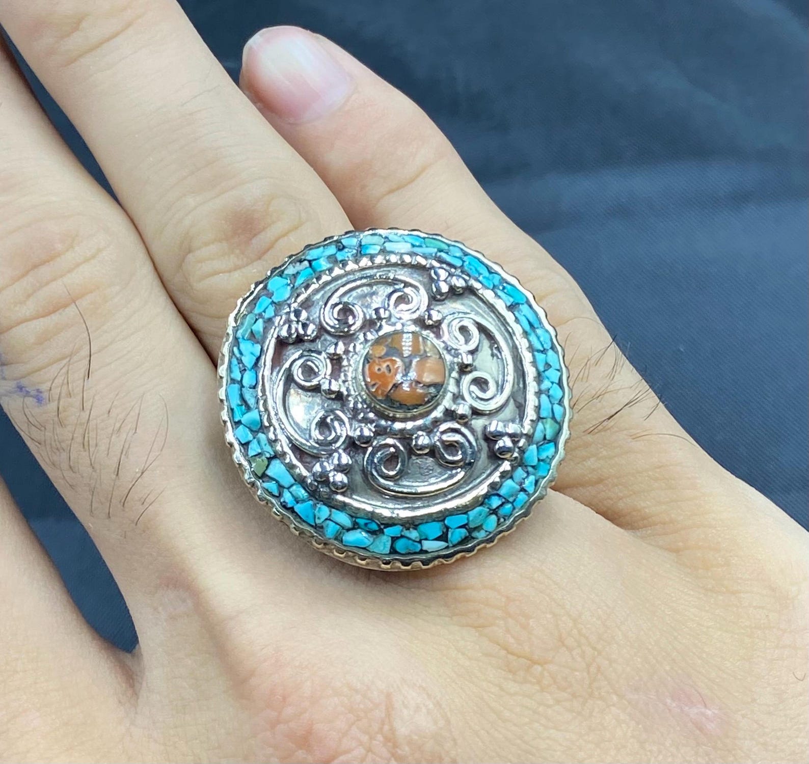 Vintage Nepali Turquoise & Coral Ring: Bohemian Tribal Jewelry - Etsy
