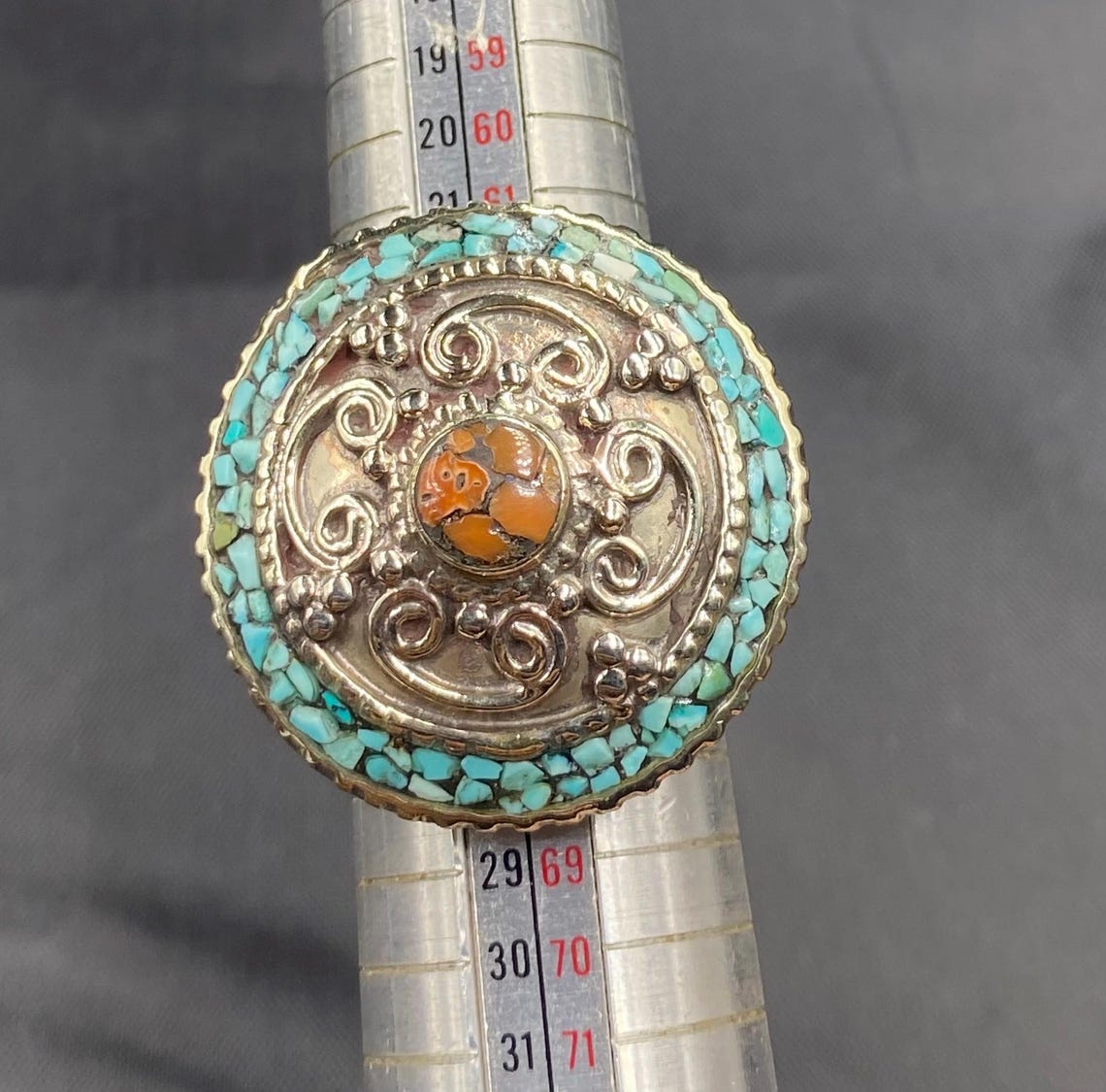 Vintage Nepali Turquoise & Coral Ring: Bohemian Tribal Jewelry - Etsy