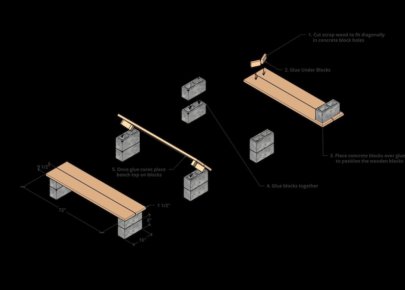 Modern Solid Concrete Cinder Block Bench Plans PDF - No Tools Required ...