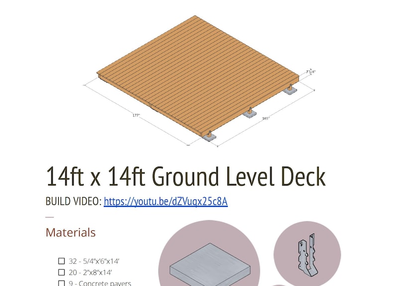 14ft X 14ft Ground Level Deck Plans (PDF Download) - Etsy